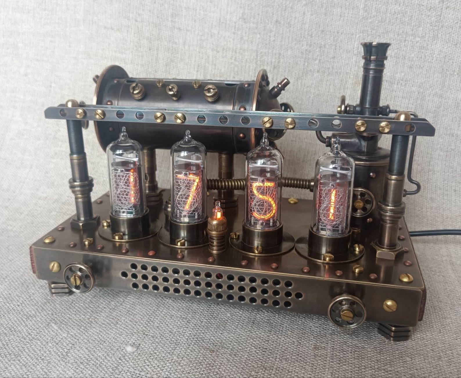 Nixie Desk Clock With a Phone Stand "time Compressor", Steampunk ...