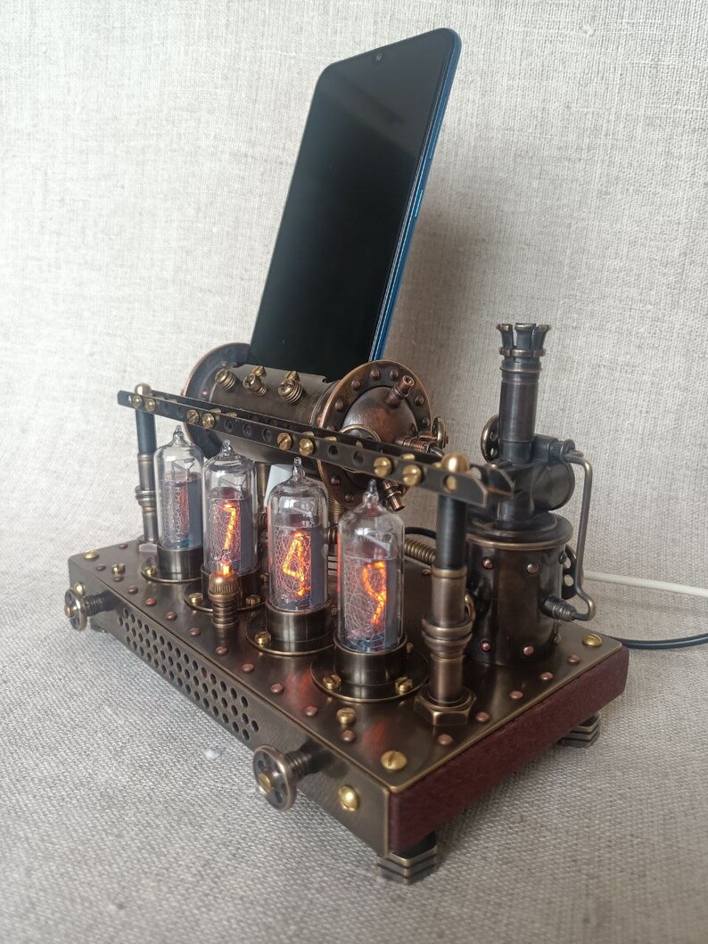 Nixie Desk Clock With a Phone Stand "time Compressor", Steampunk ...
