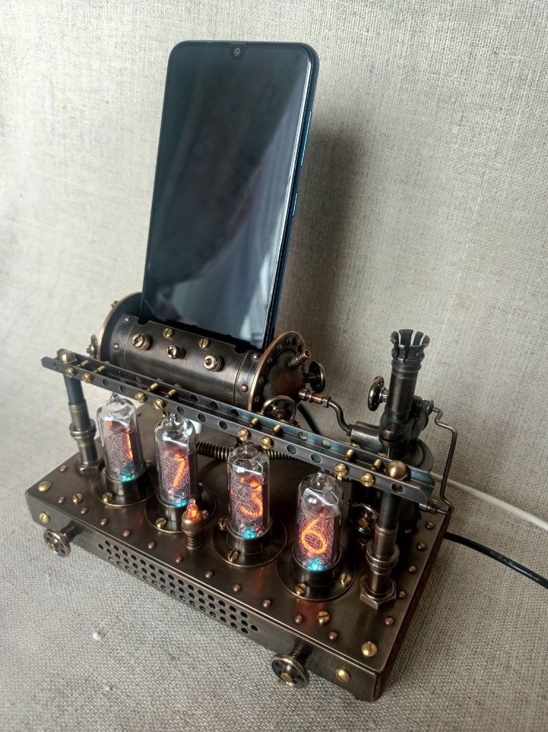 Nixie Desk Clock With a Phone Stand "time Compressor", Steampunk ...