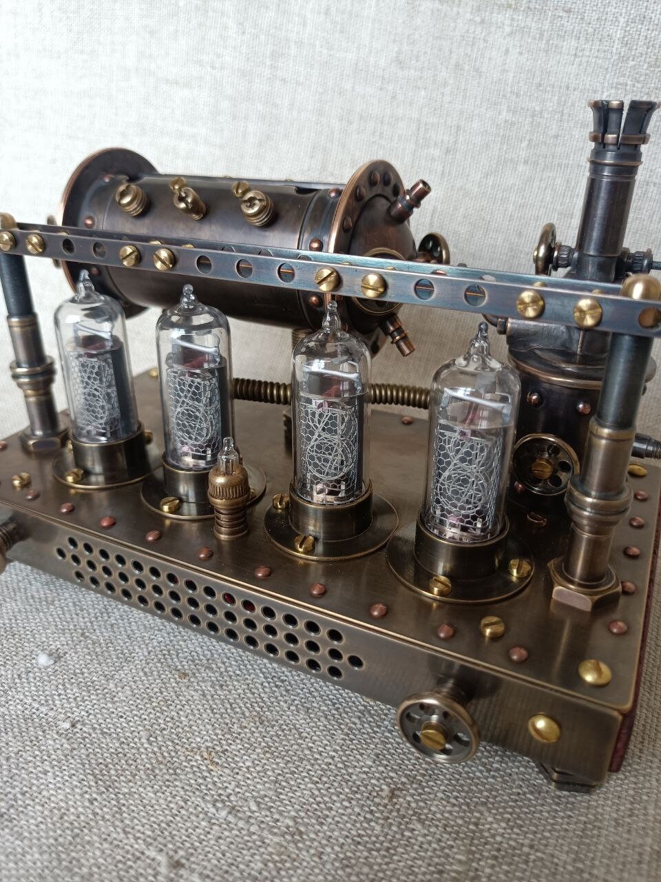 Nixie Desk Clock With a Phone Stand time Compressor, Steampunk ...