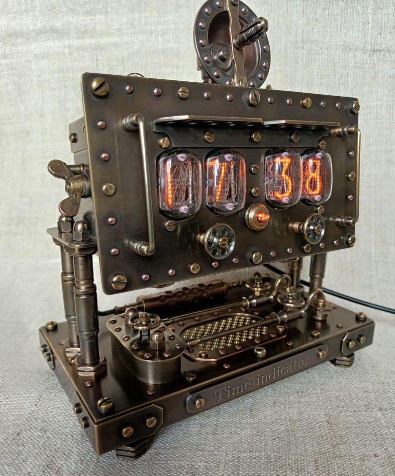 Steampunk Table Clock, Nixie Tube Clock, Vintage Handmade Clock. - Etsy