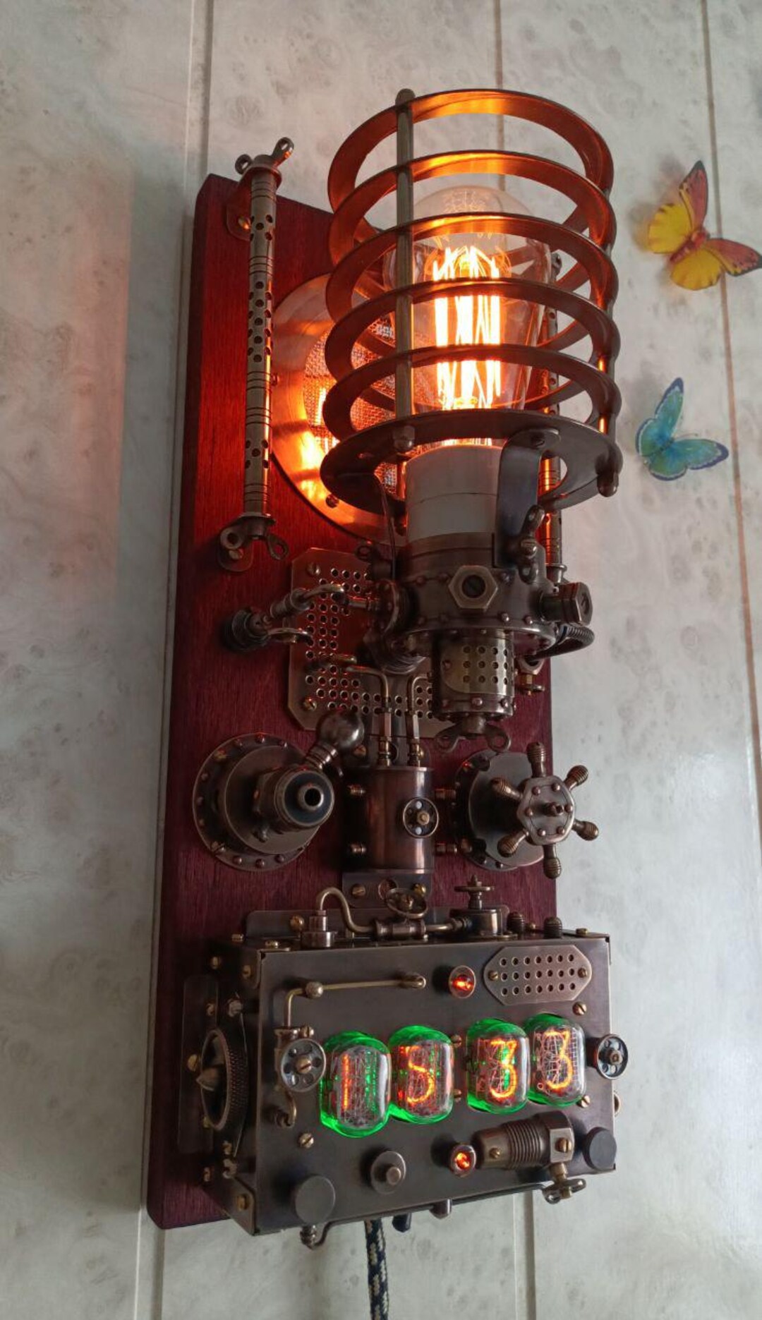 Steampunk Wall Lamp, Steampunk Wall Clock, Nixie Wall Clock. - Etsy