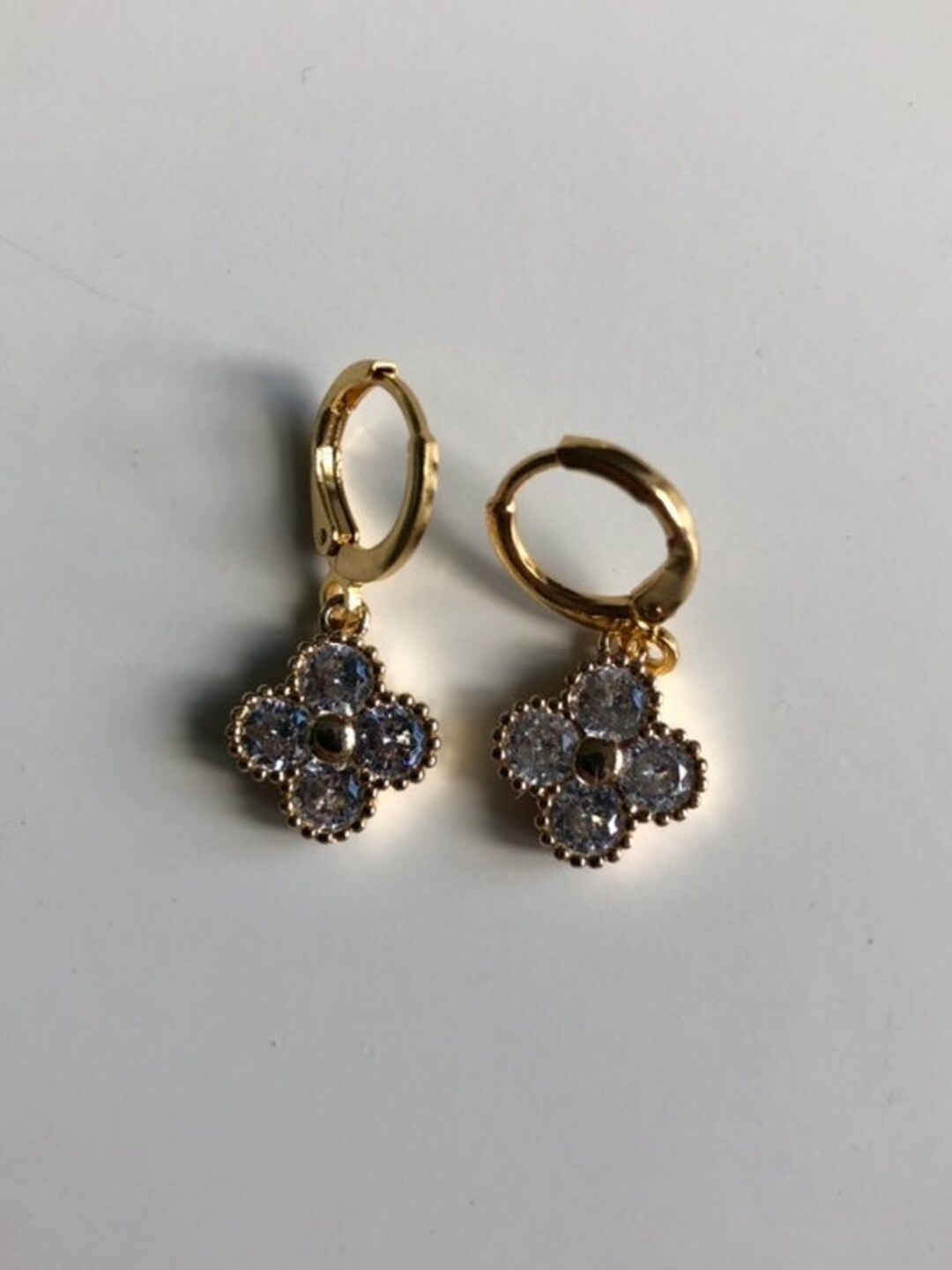 Mini Hoop Earrings in 24k Fine Gold With Four-leaf Clover, 14k Gold ...