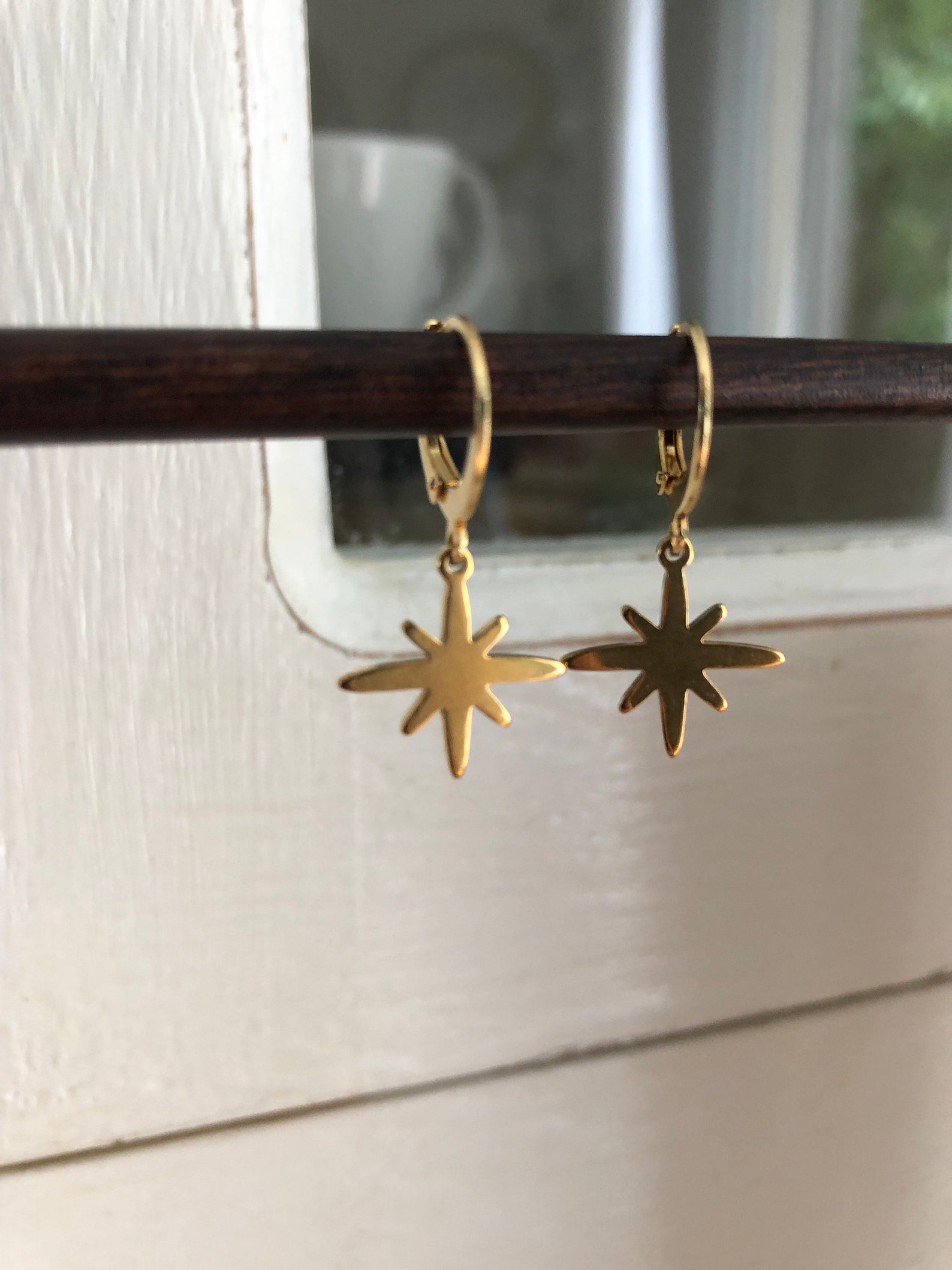 Mini Golden Hoop Earrings and Star Pendants, Mini Star Hoop Earrings ...