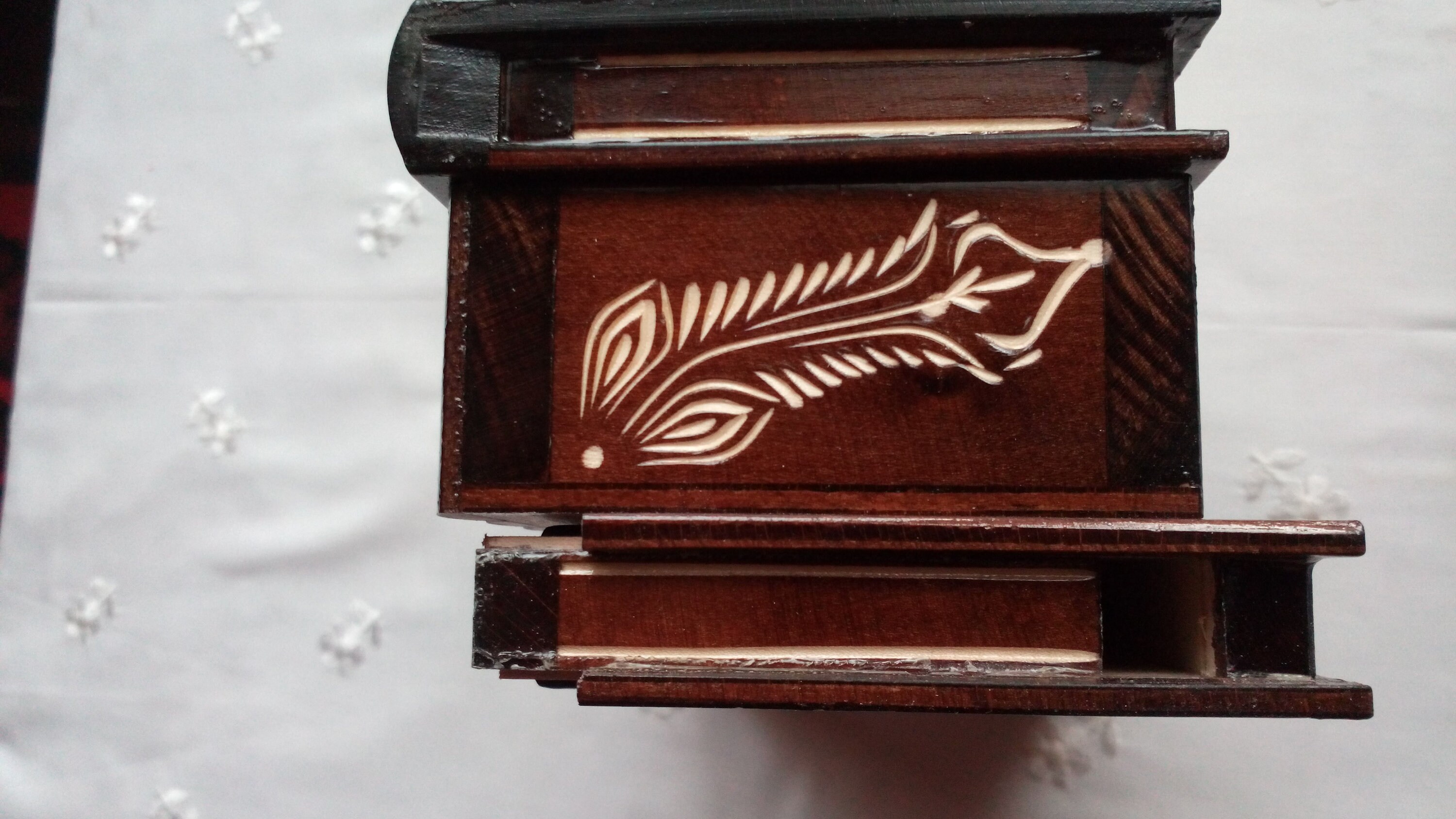 Big Wooden Magic Jewelry Puzzle Box Brown Flower Handcarved Hidden Key ...