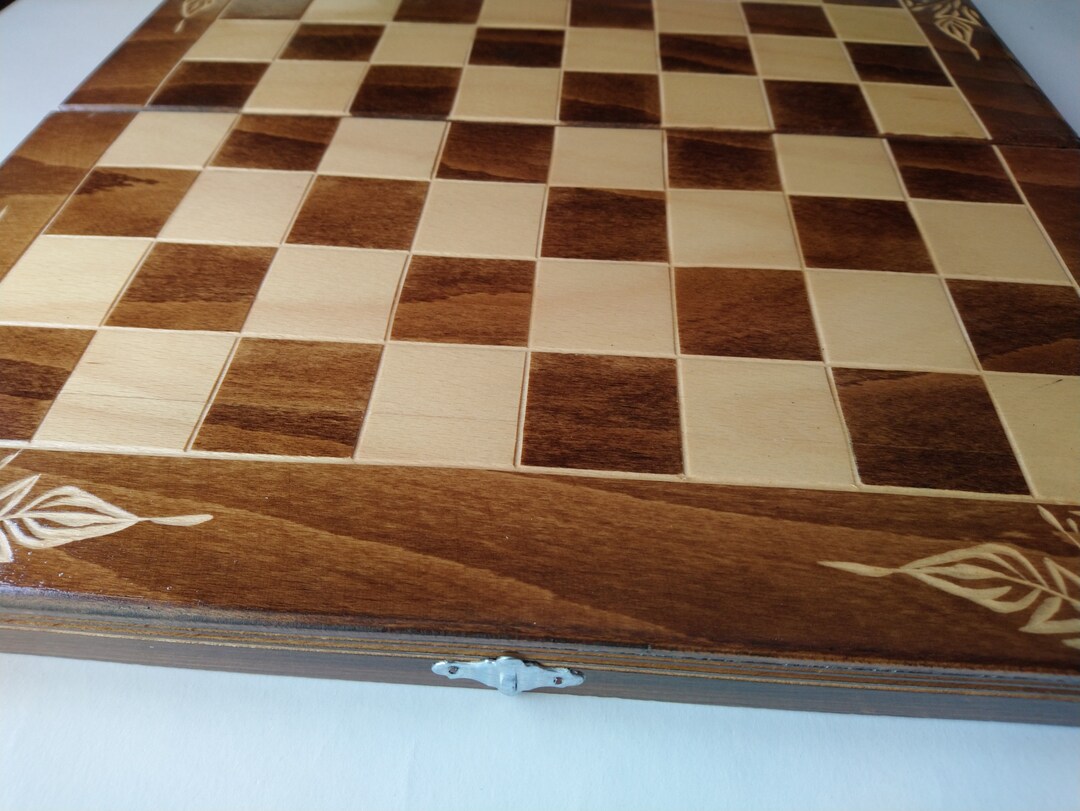 Handcarved Chessboard Storage Box Backgammon Checkers Draughts With ...