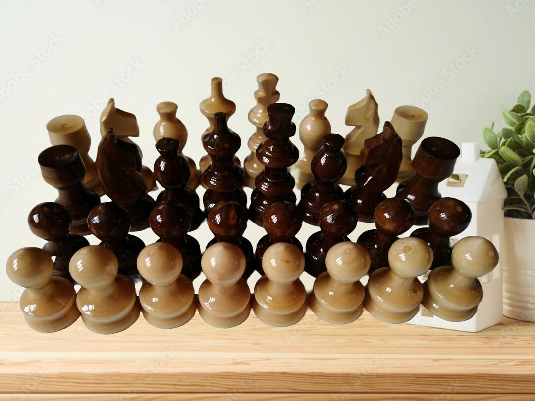 Hand Lathed Hazel Wood Mini Chess Piece Set 2 Cm or 0.78 Inch Base ...