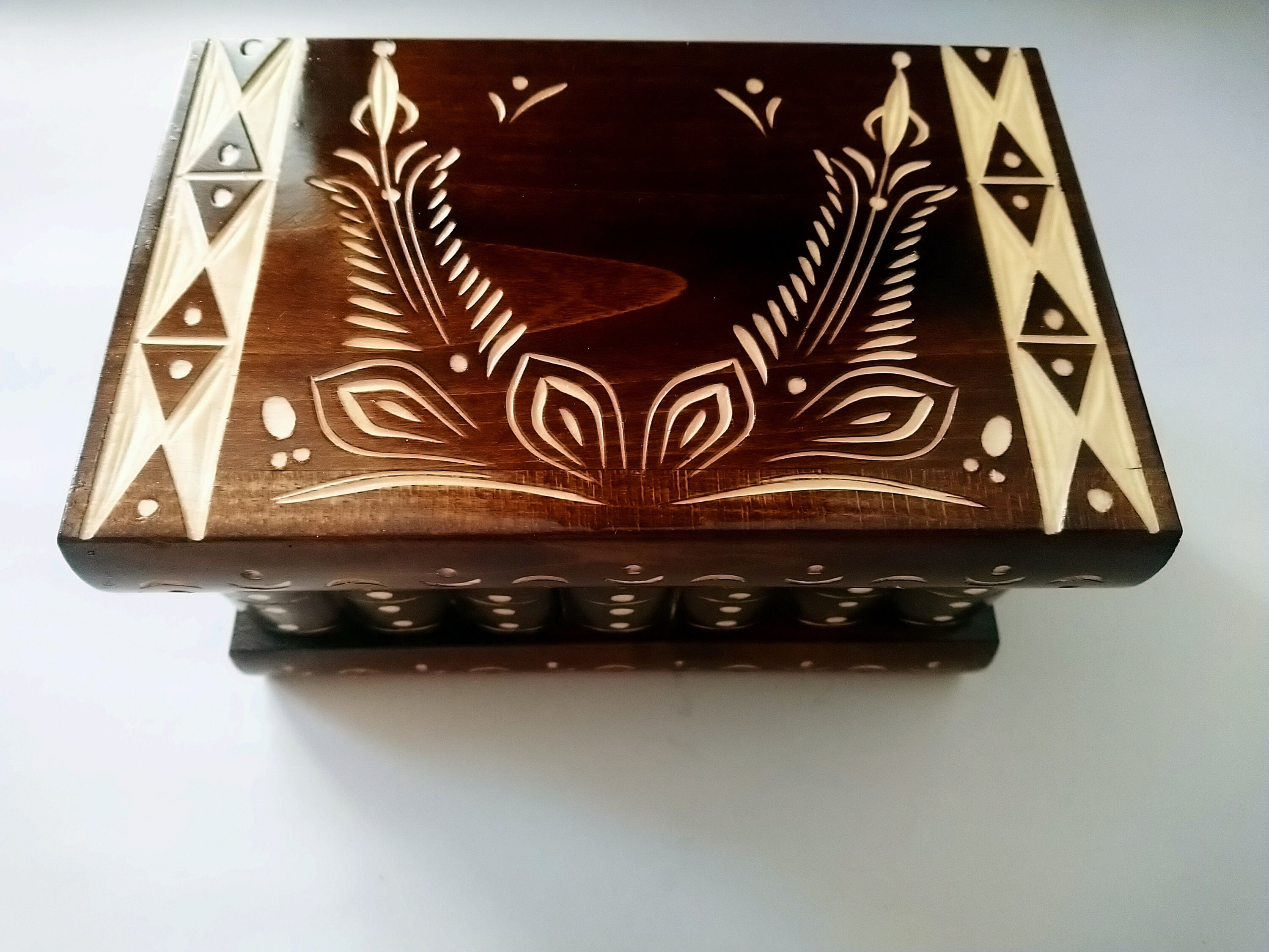 Big Wooden Magic Jewelry Puzzle Box Brown Flower Handcarved Hidden Key ...