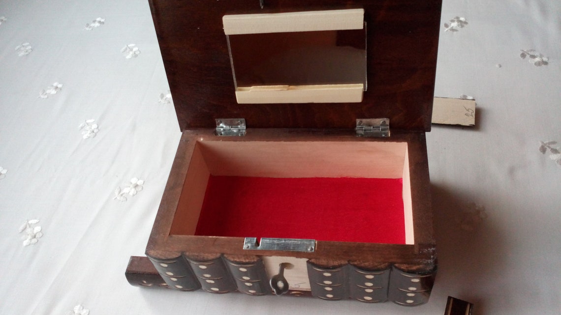 Big Wooden Magic Jewelry Puzzle Box Brown Flower Handcarved Hidden Key ...
