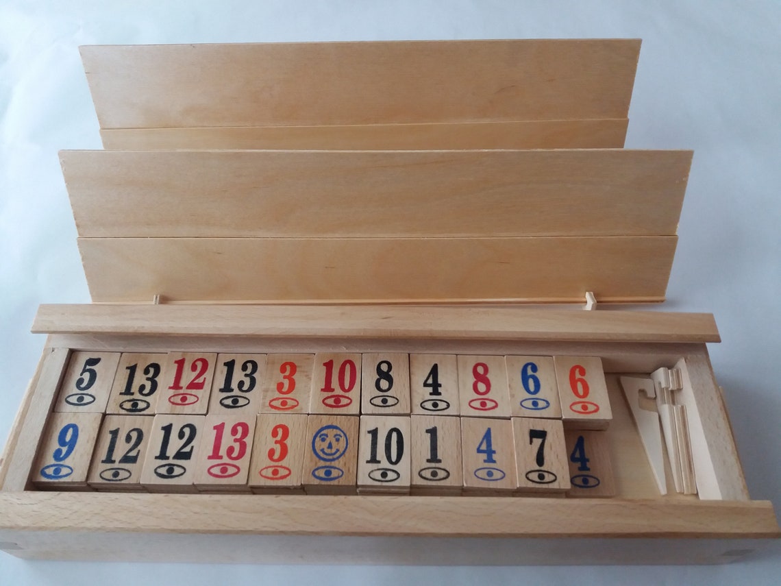 Big Wooden Rummy Rummi Family Strategy Memory Game in Wooden Box With ...