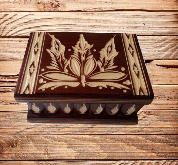 Handmade wooden puzzle jewelry box brown with magic opening | Etsy