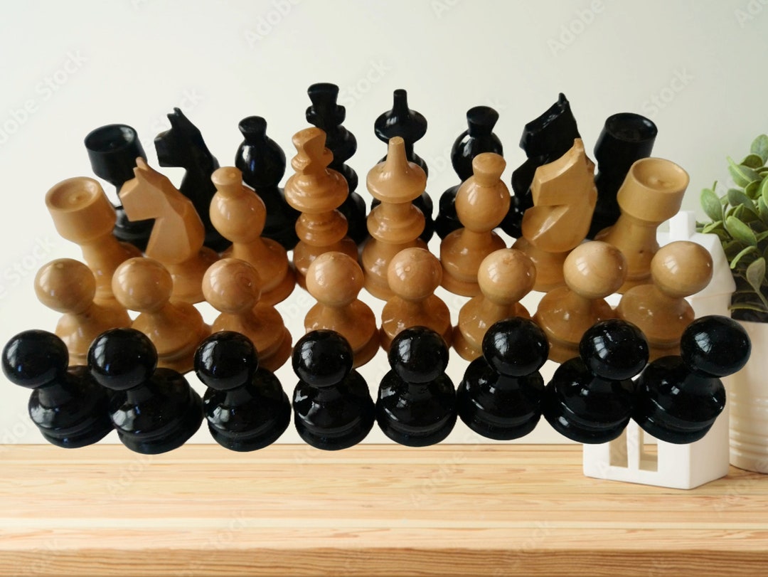 Hand Lathed Hazel Wood Chess Piece Set King 2.24 Inch or 5.7 Cm Black ...