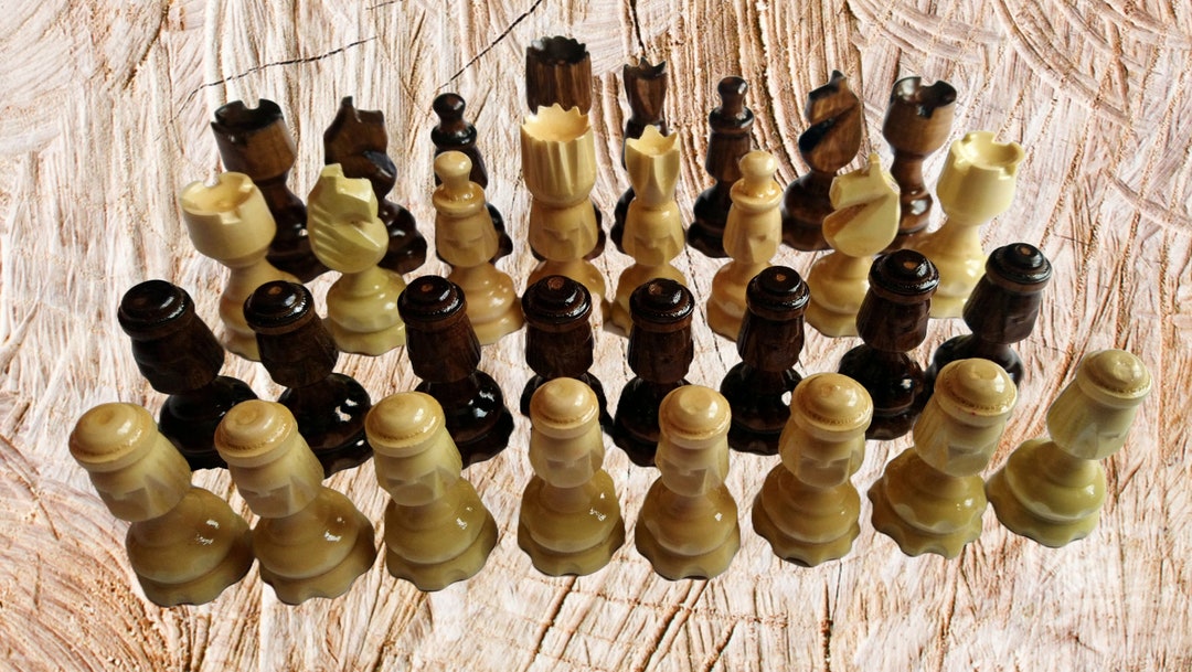 Hand Lathe and Hand Carved Special Chess Piece Set From Hazelnut Wood ...