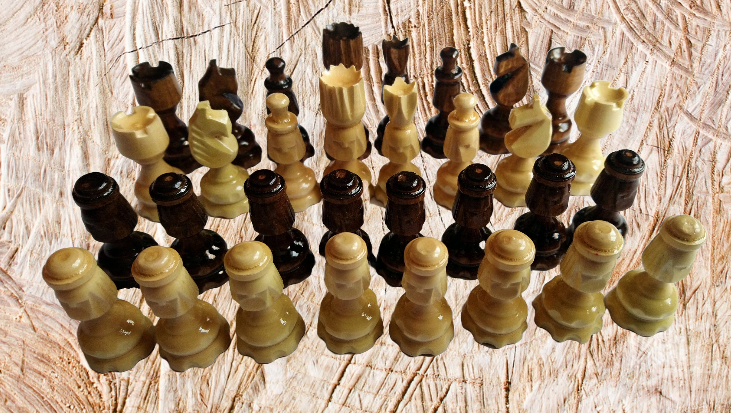 Hand Lathe and Hand Carved Special Chess Piece Set From Hazelnut Wood ...
