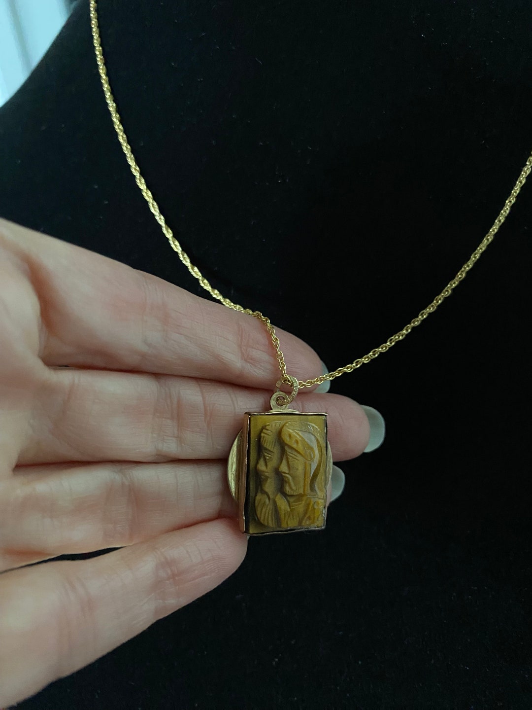 Eye-catching Carved Tiger's Eye Intaglio Necklace With Image of TWO ...