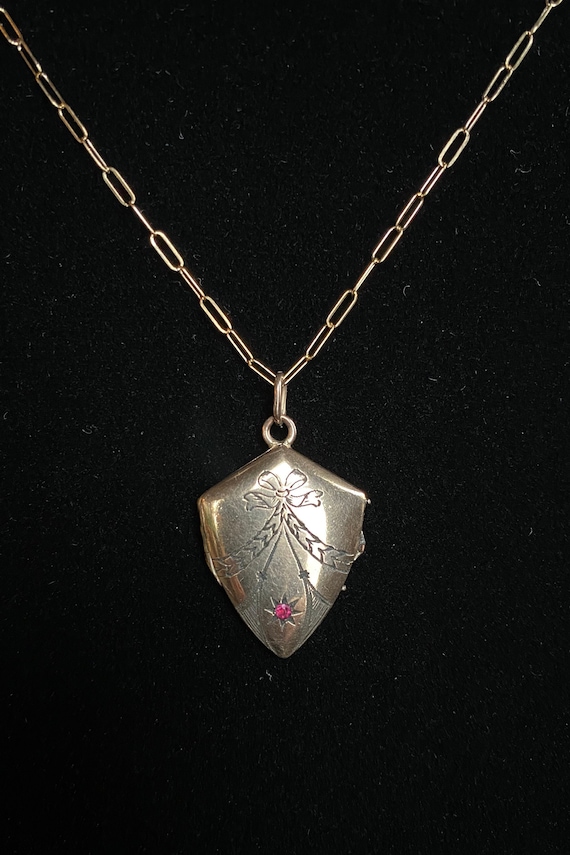 Antique Locket: Gold-filled Shield-Shaped Locket Neck… - Gem