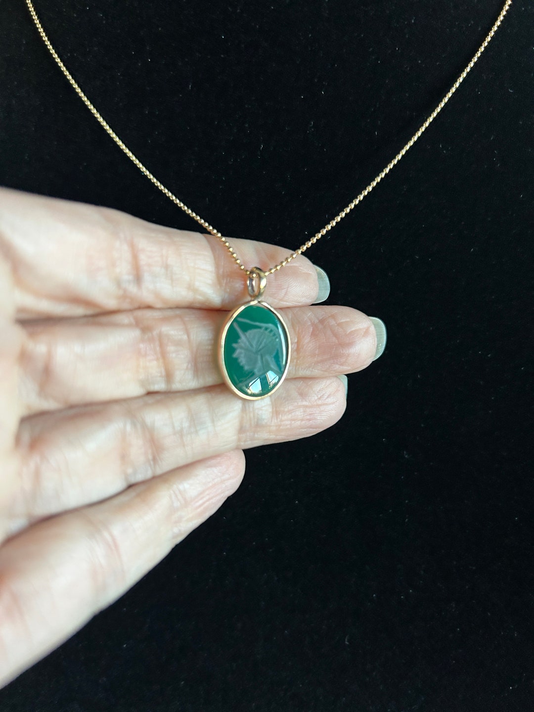 Lovely Green (!) Intaglio Necklace With Carved Image of Roman Soldier ...