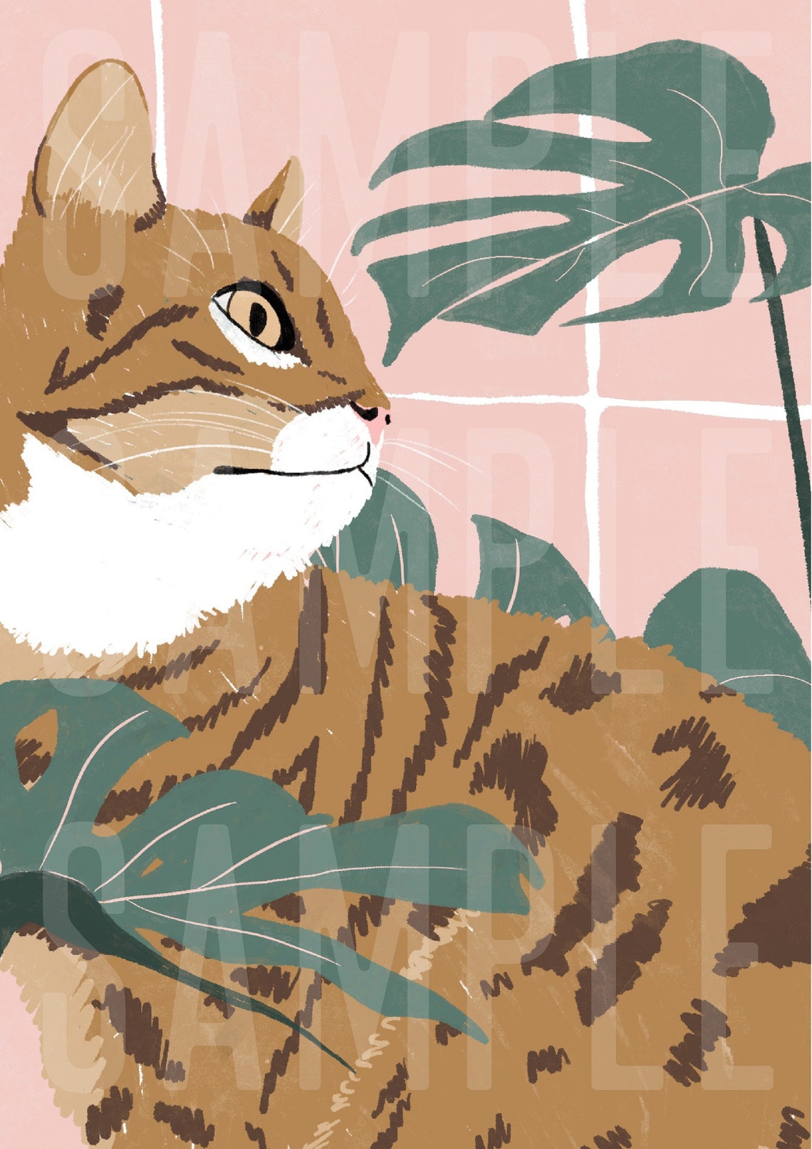 Prints - Wall Art Illustration Sneaky Cat in Ferns - Digital Designs ...