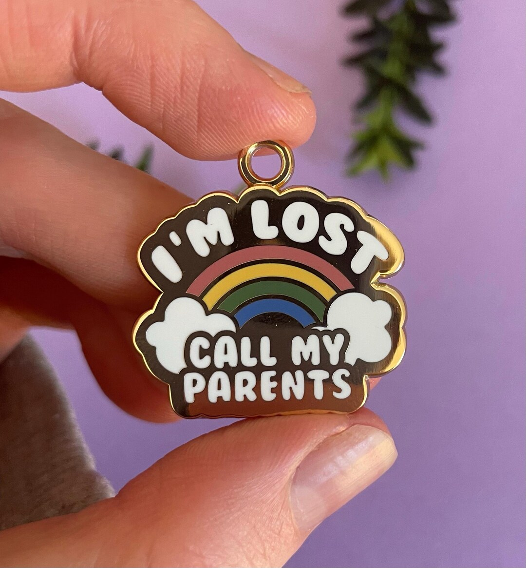 Pet Id Tag - I'm Lost Call My Parents Dog Tag - Cute Rainbow & Clouds ...
