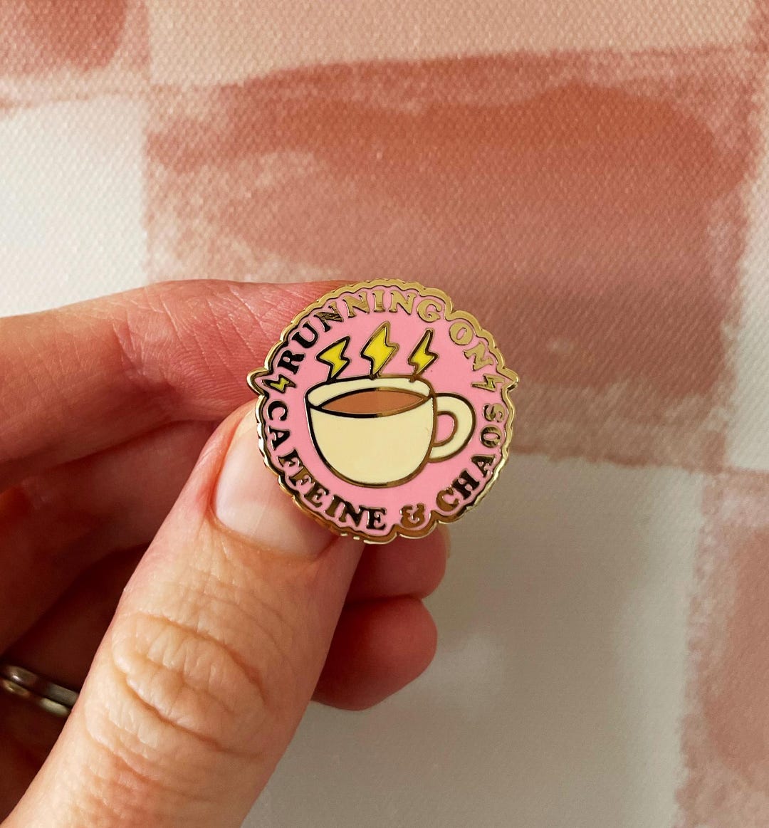 Enamel Pins - Running on Caffeine and Chaos Coffee Enamel Pin - Etsy