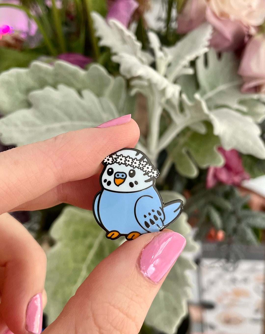 Enamel Pins - Blue Bird Enamel Pin With Flower Headband - Adorable Gift ...