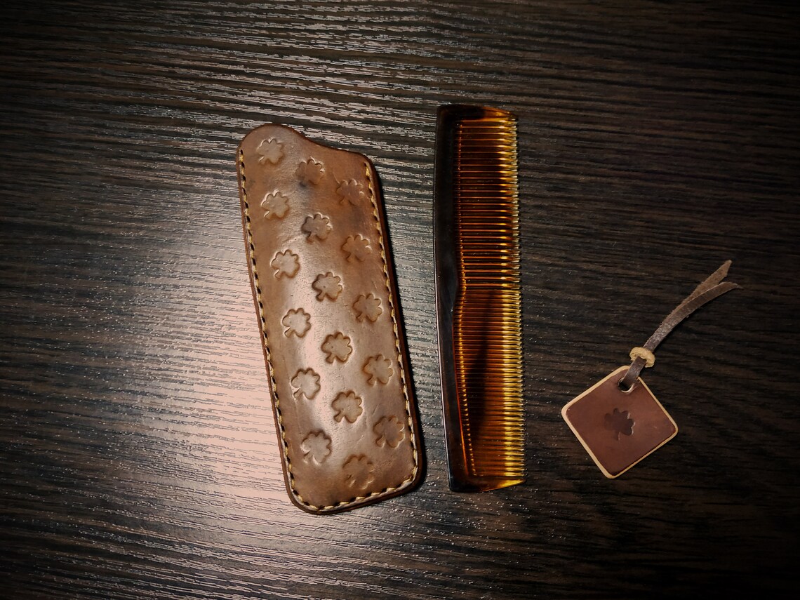 Comb Case, Comb With Handmade Leather Case, Leather Comb Holder, Men’s ...