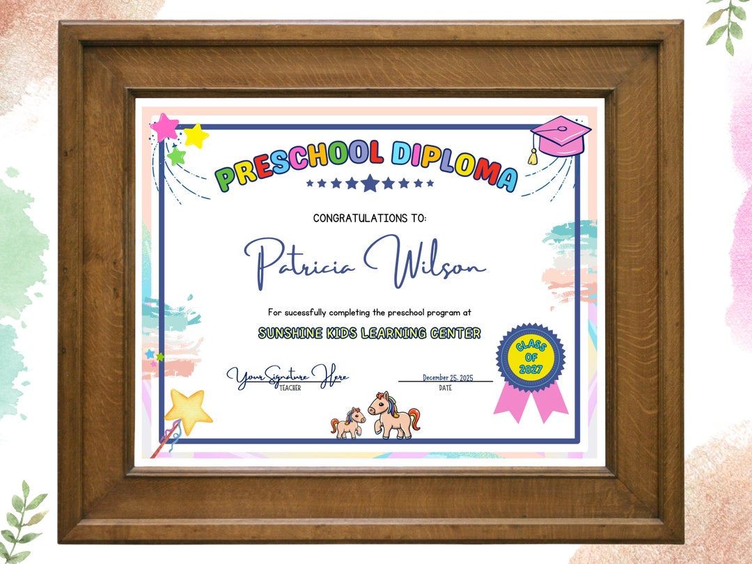 Editable Preschool Diploma: Commemorate Milestones Instantly! - Etsy