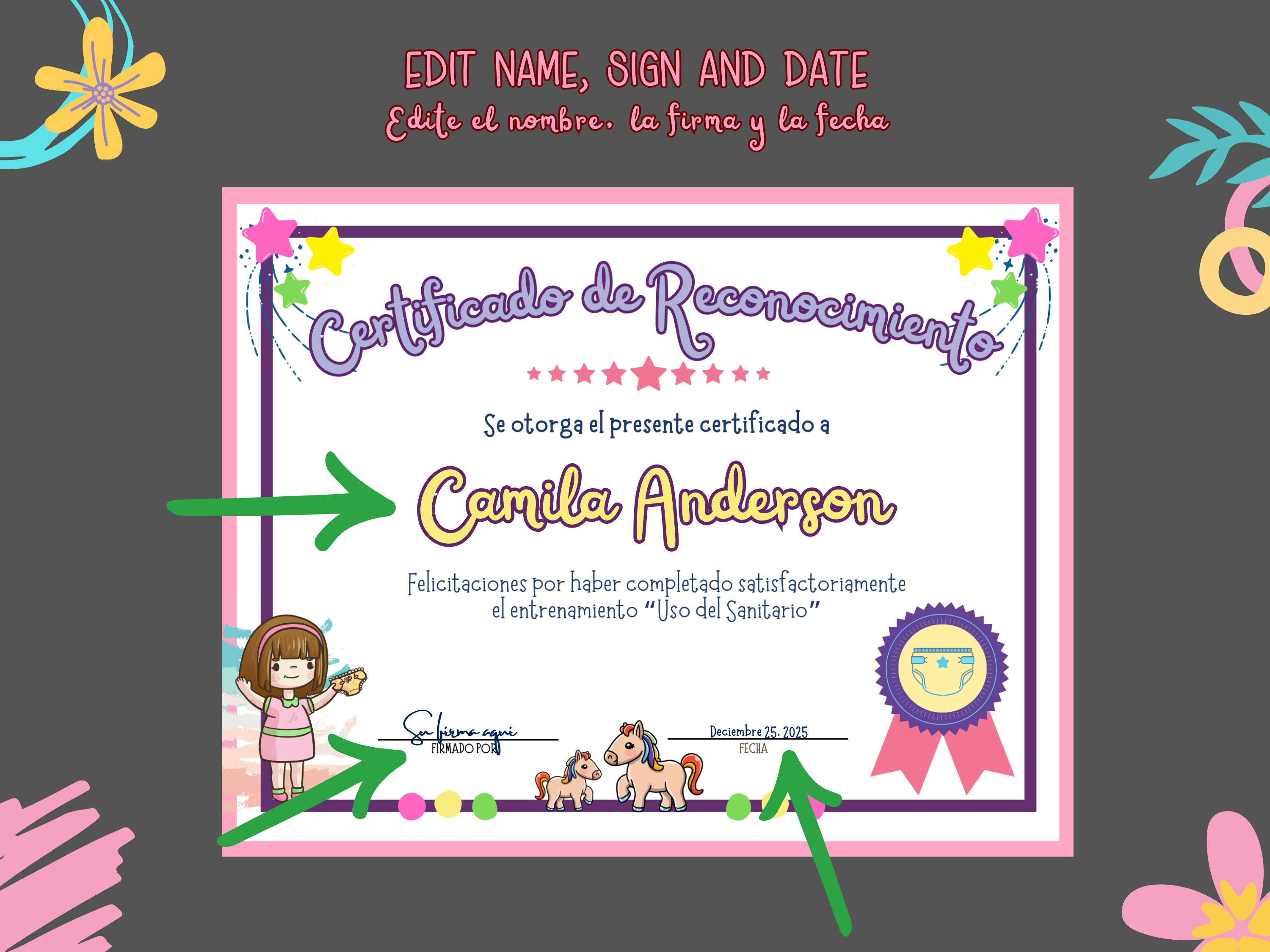 Girls Potty Training Certificate School Educational Award Home Toilet ...