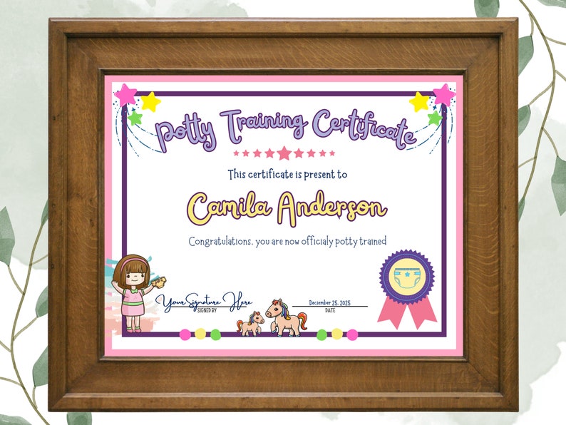 Girls Potty Training Certificate School Educational Award Home Toilet ...