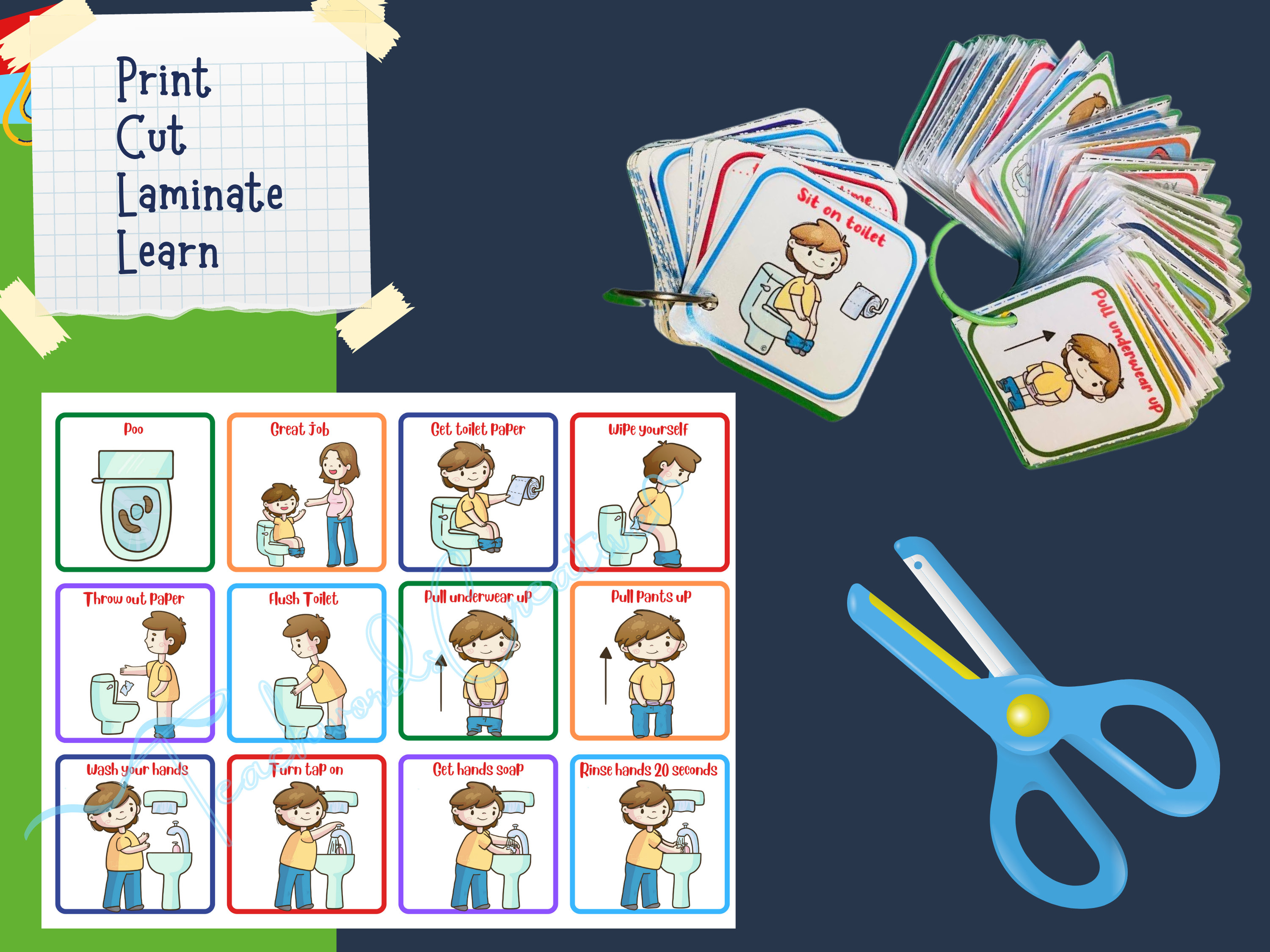 Bathroom Routine Visual Picture Communication Cards Toilet - Etsy