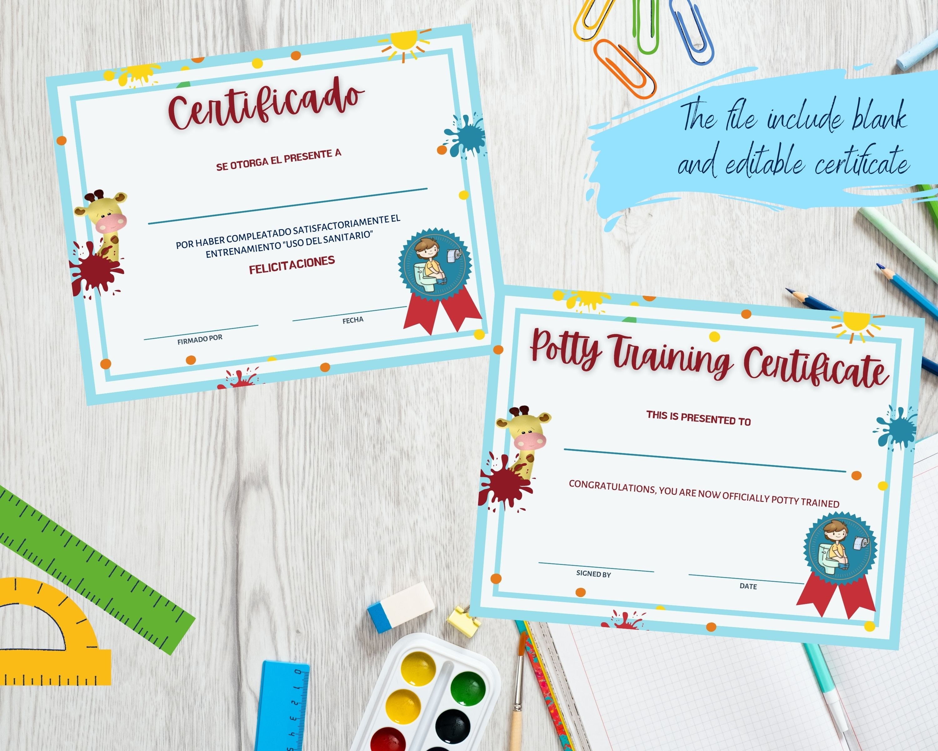 English Spanish Potty Training Certificate School Educational Award ...