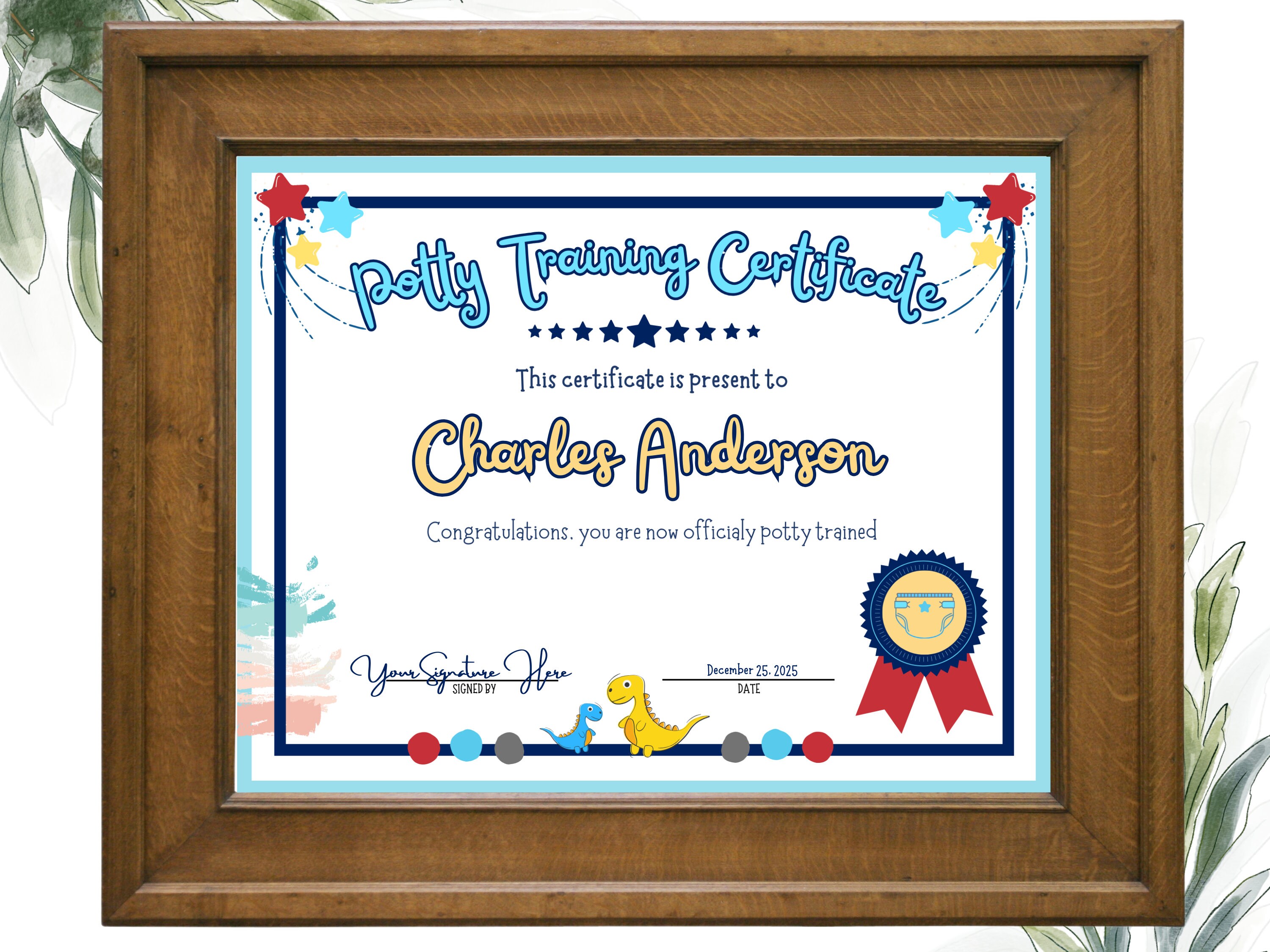 Boys Potty Training Certificate School Educational Award Home Toilet ...