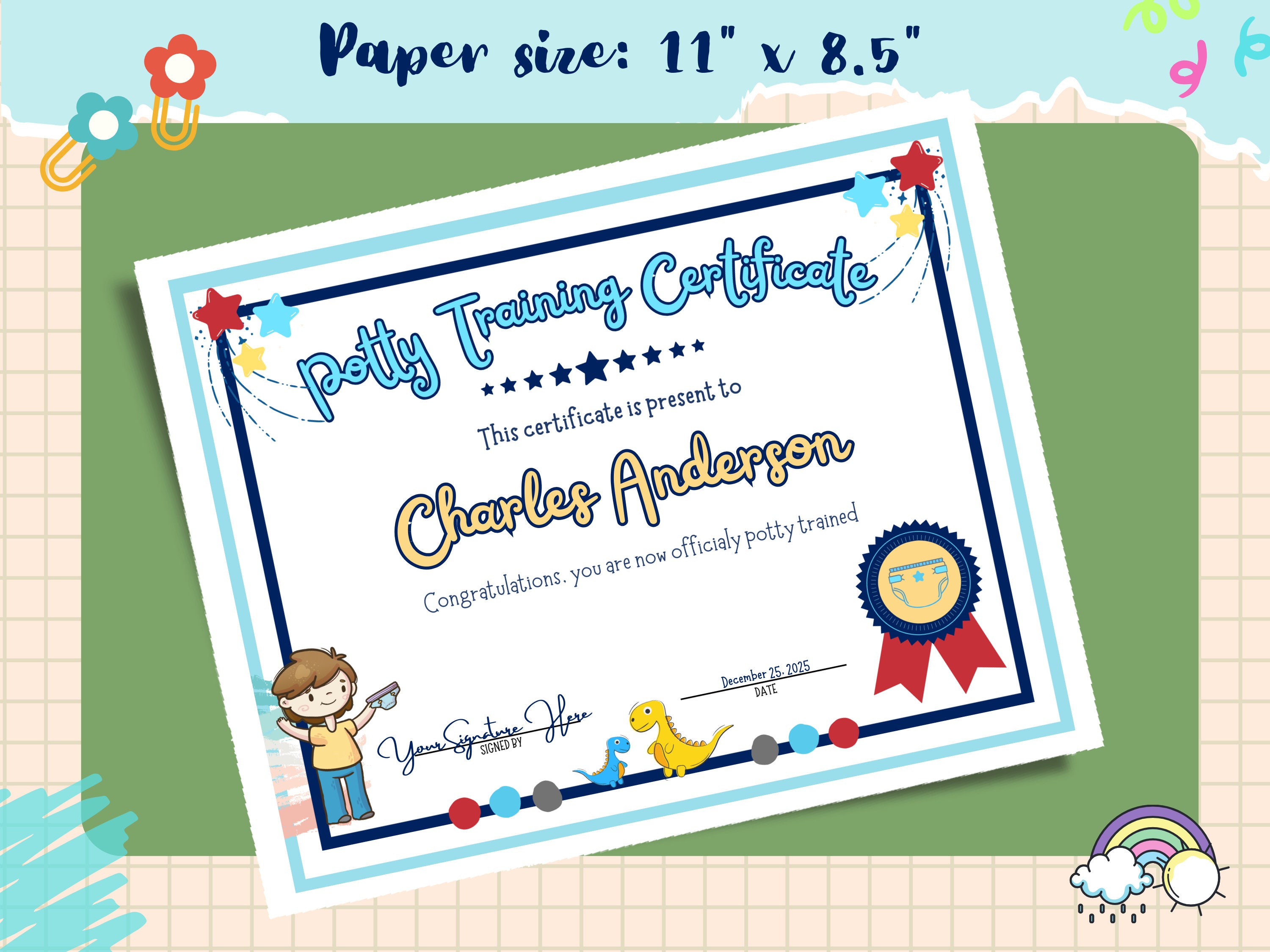 Boys Potty Training Certificate School Educational Award Home Toilet ...