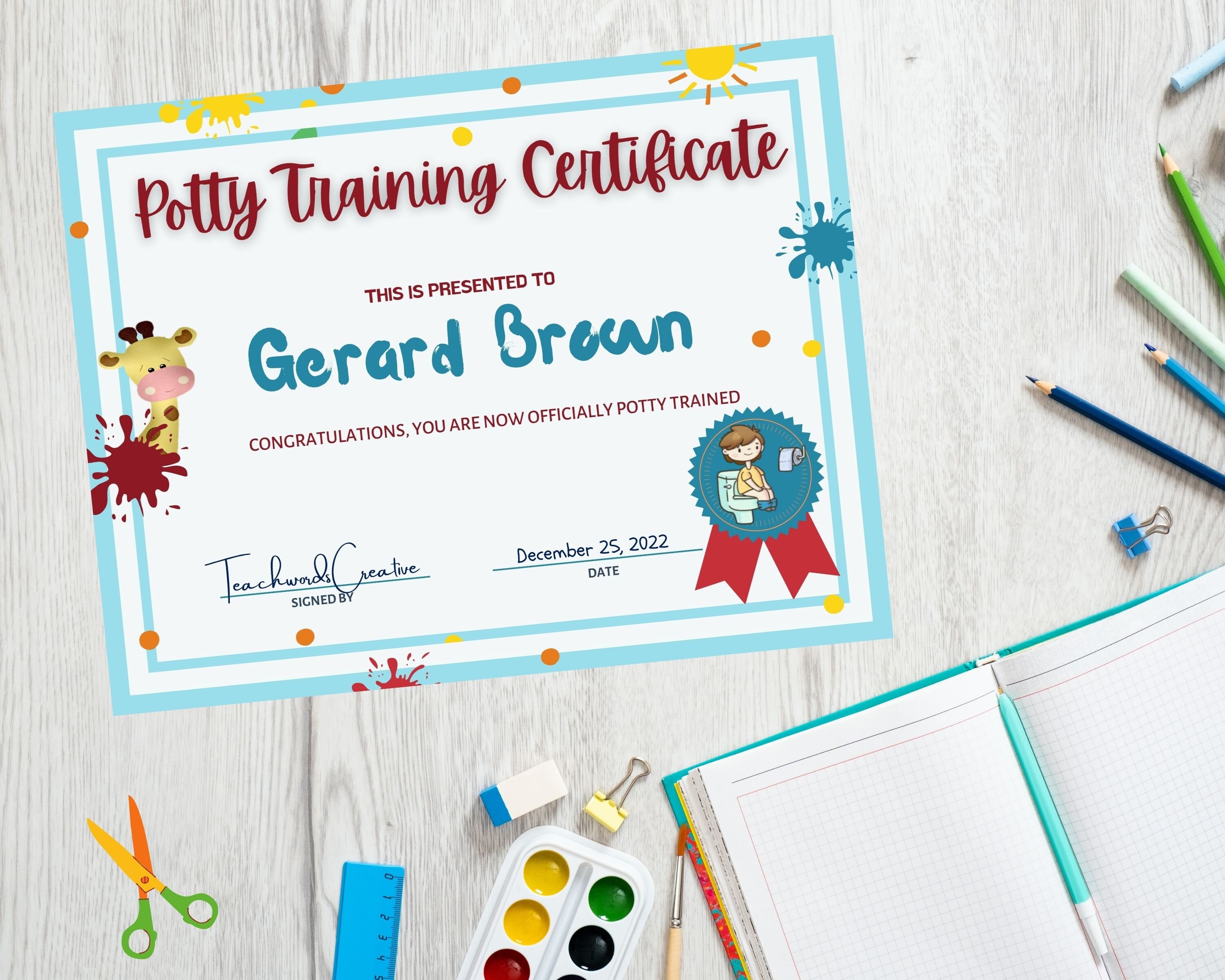 English Spanish Potty Training Certificate School Educational Award ...