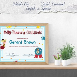 English Spanish Potty Training Certificate School Educational Award ...