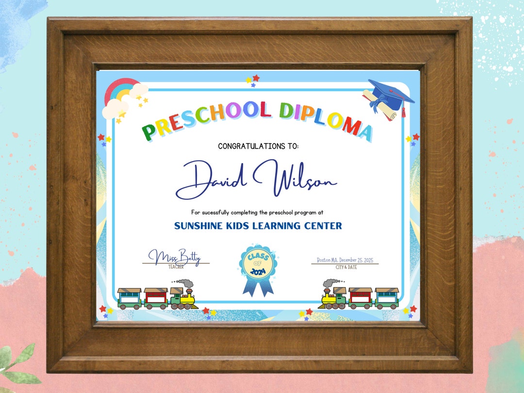 Editable Preschool Diploma Template Printable Instant Download - Etsy