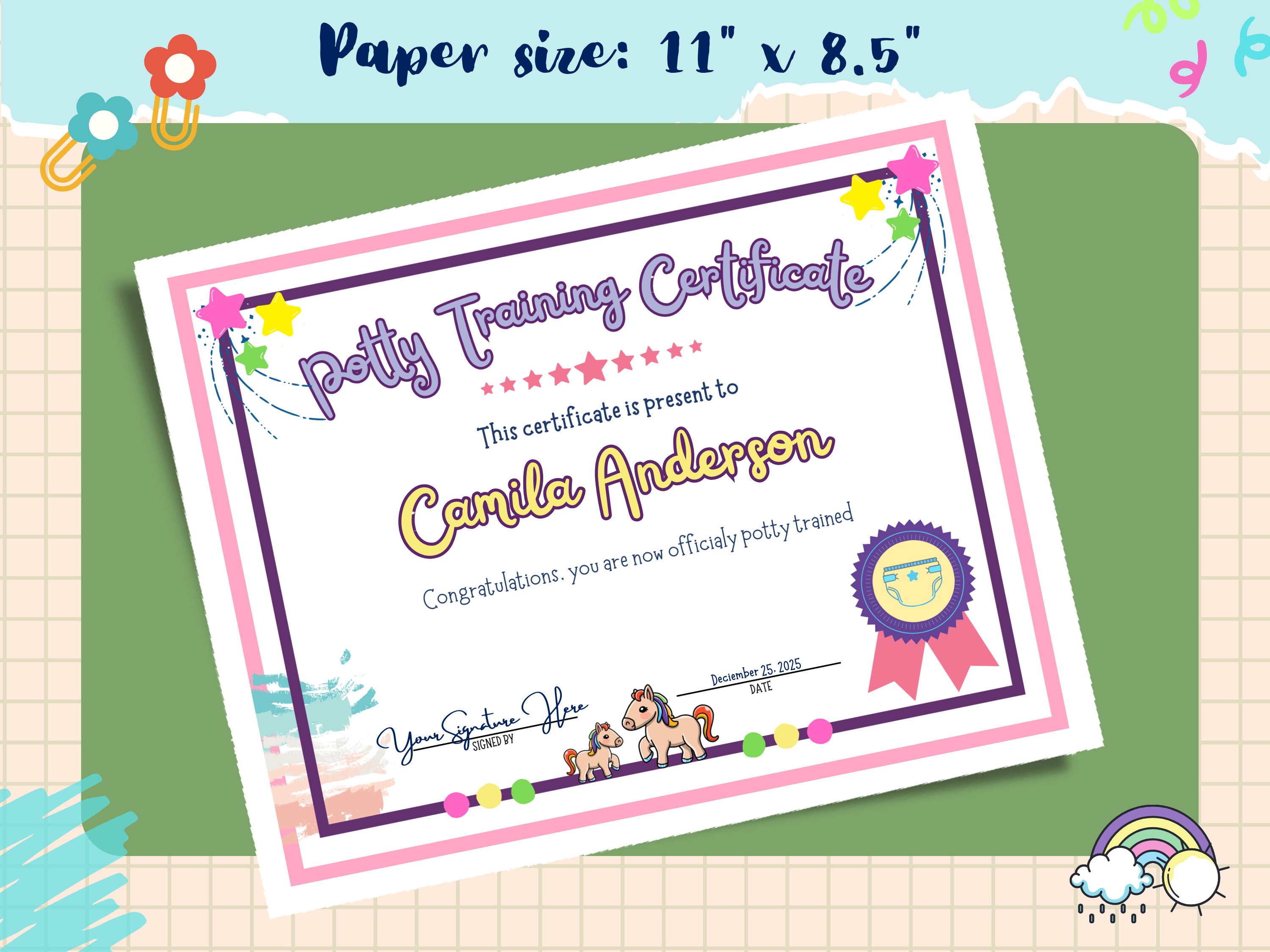 Girls Potty Training Certificate School Educational Award Home Toilet ...