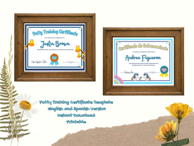 English Spanish Potty Training Certificate School Educational Award ...