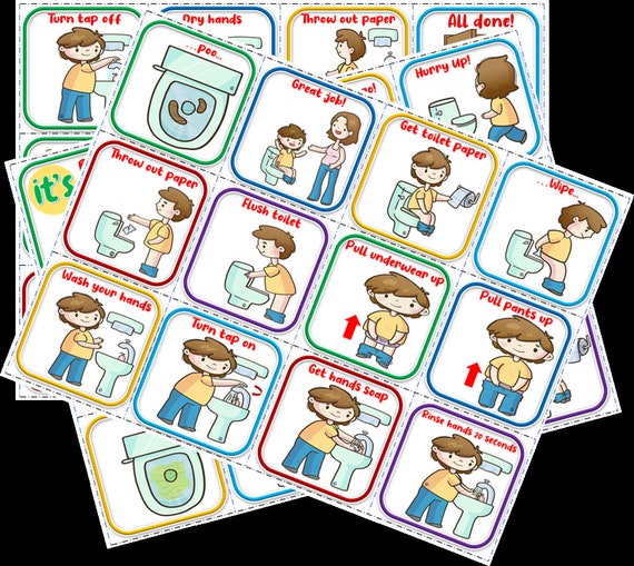 Bathroom Routine Visual Picture Communication Cards Toilet | Etsy