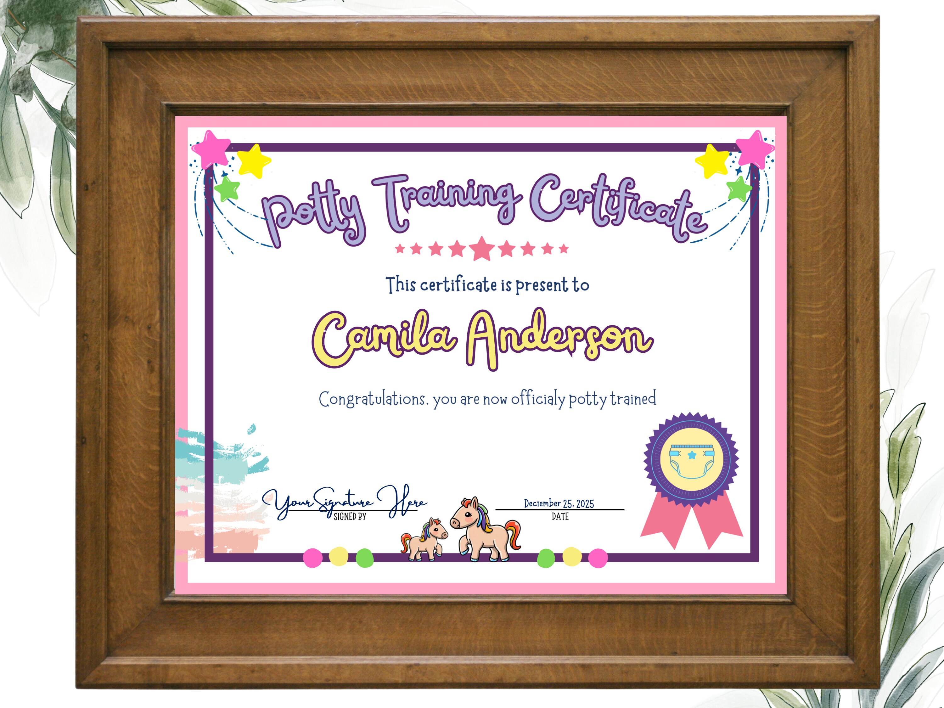 Girls Potty Training Certificate School Educational Award Home Toilet ...