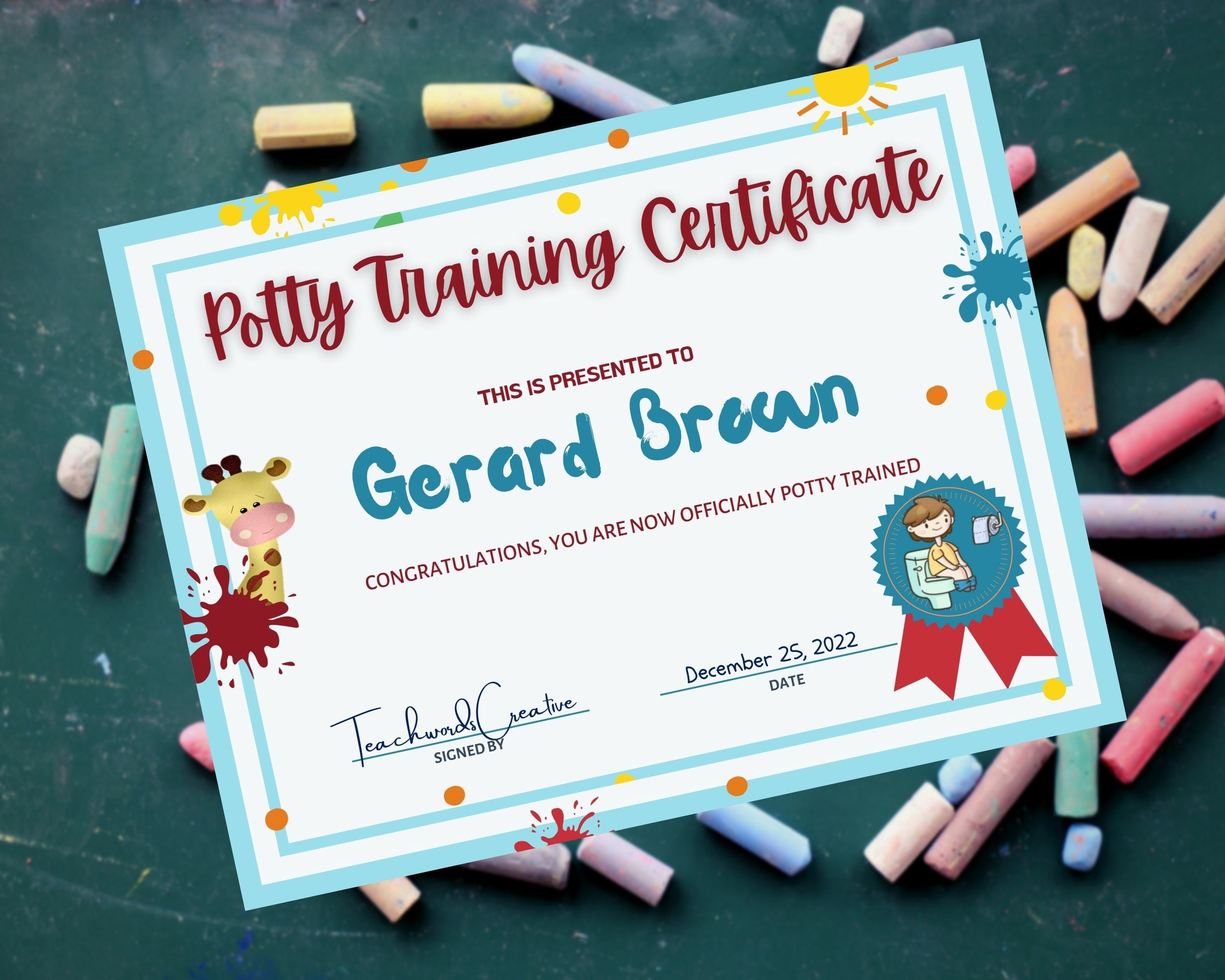 English Spanish Potty Training Certificate School Educational Award ...