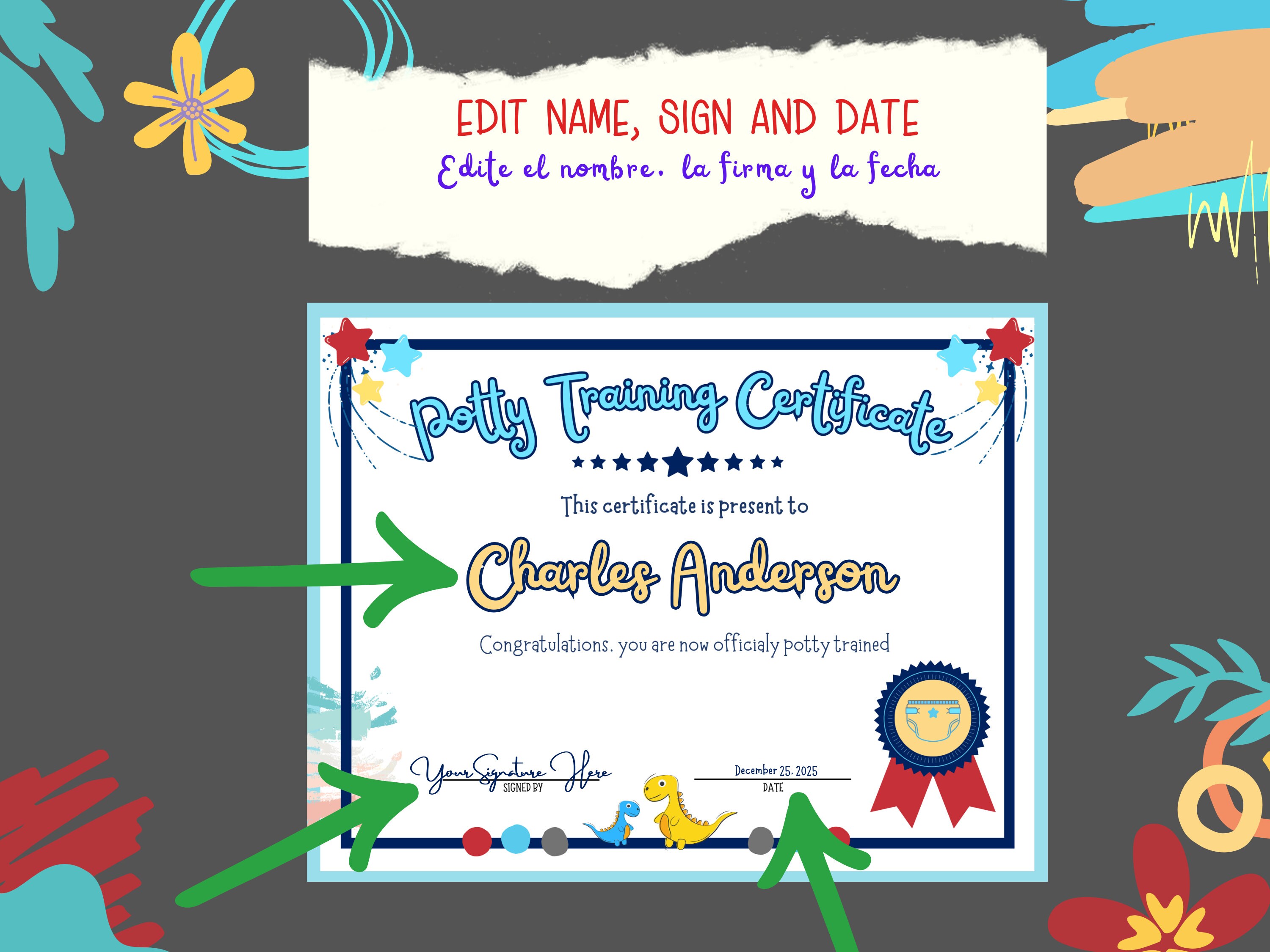 Boys Potty Training Certificate School Educational Award Home Toilet ...