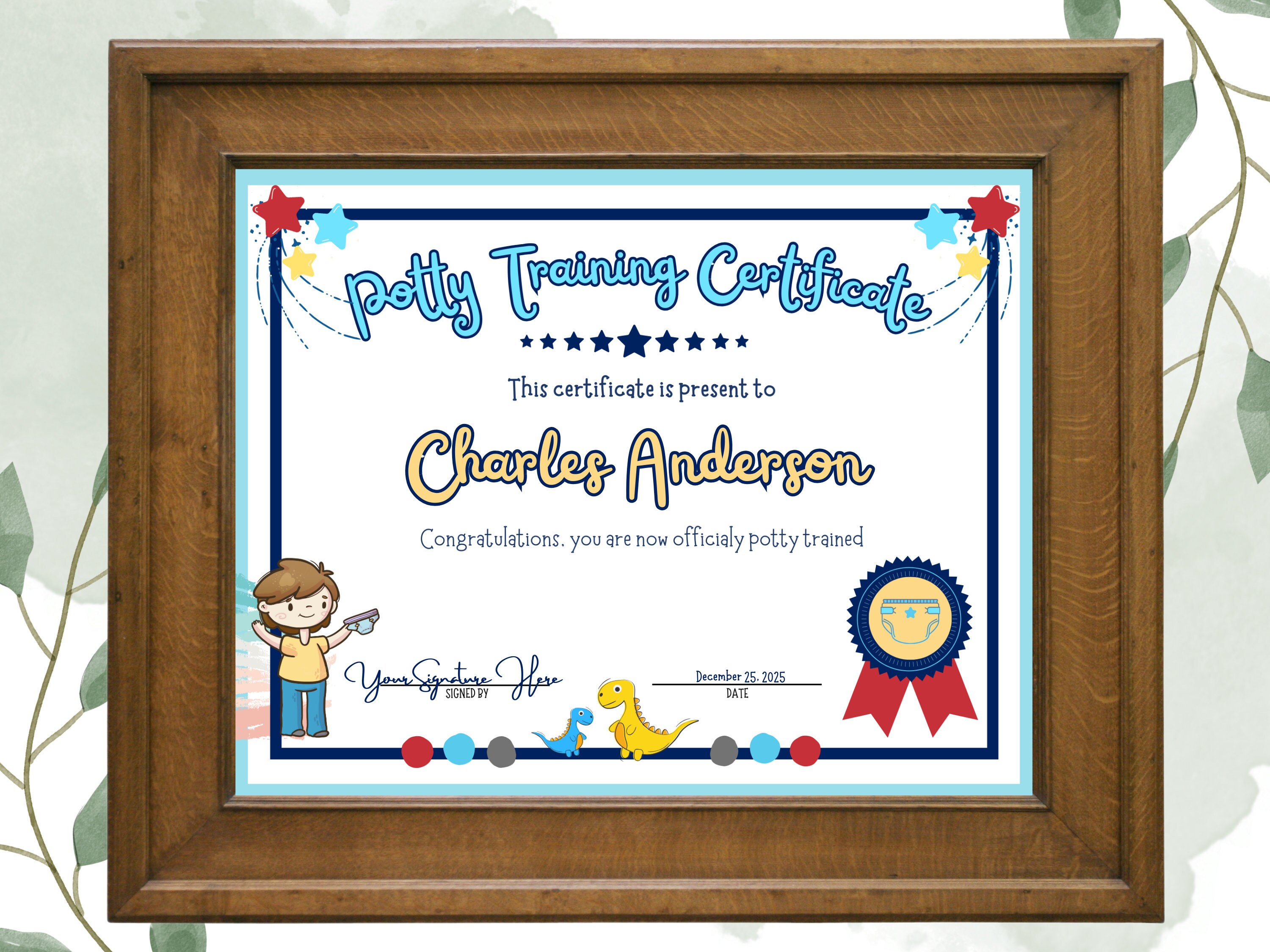 Boys Potty Training Certificate School Educational Award Home Toilet ...