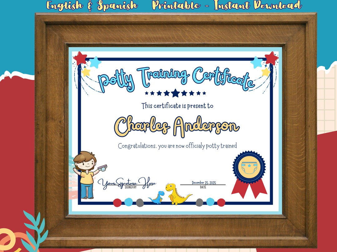 Boys Potty Training Certificate School Educational Award Home Toilet ...