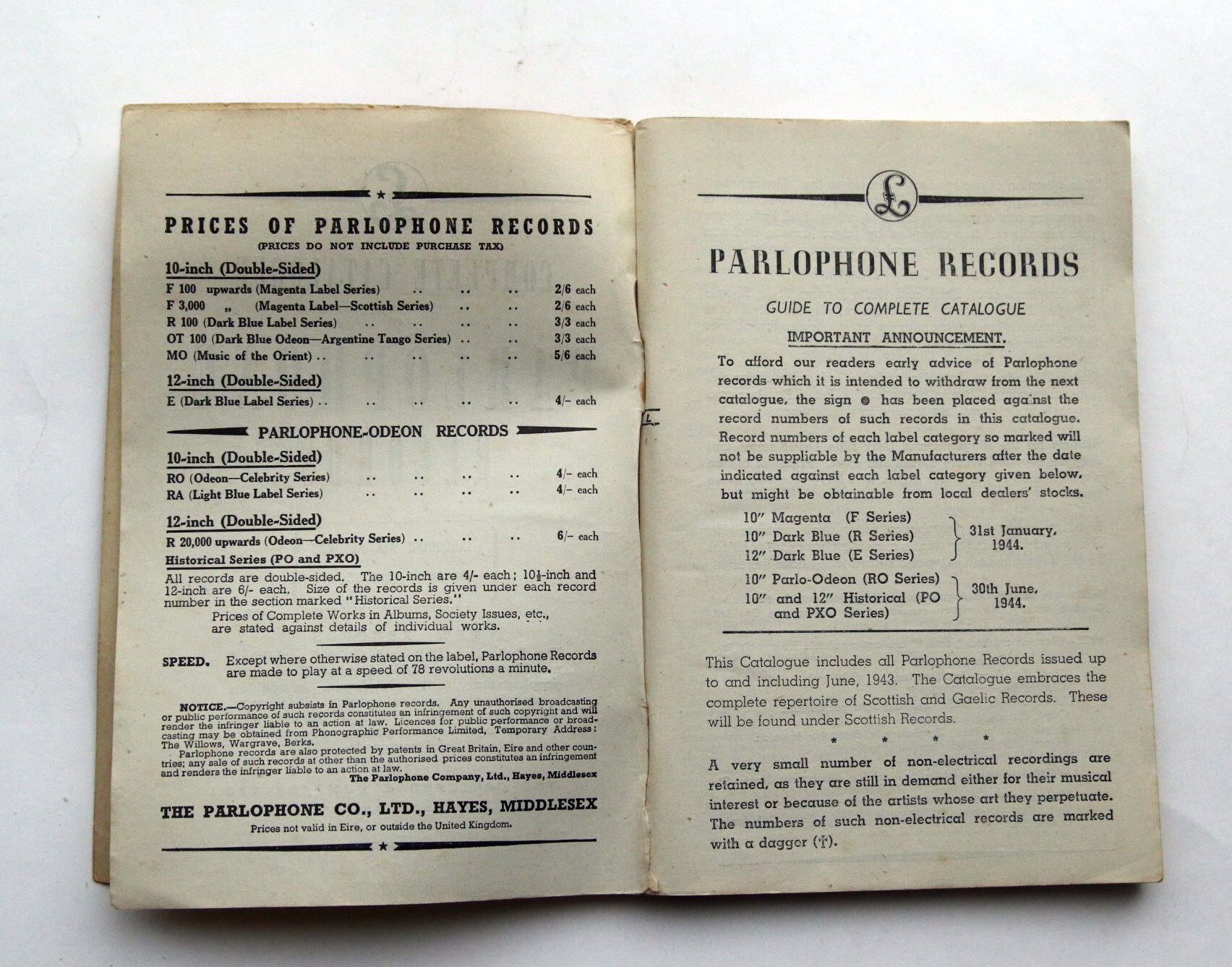 Parlophone and Odeon Record Catalogue 1943-1944 - Etsy UK