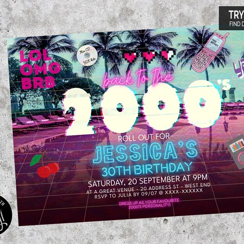 2000s Party Invitation Editable Digital File - Etsy