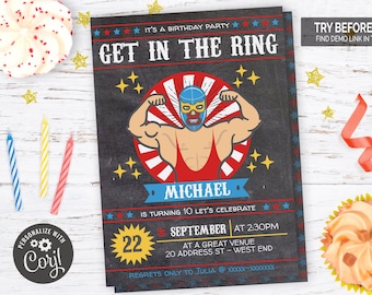 Wrestling Birthday Party Invitation / Sports Birthday Party Invite ...