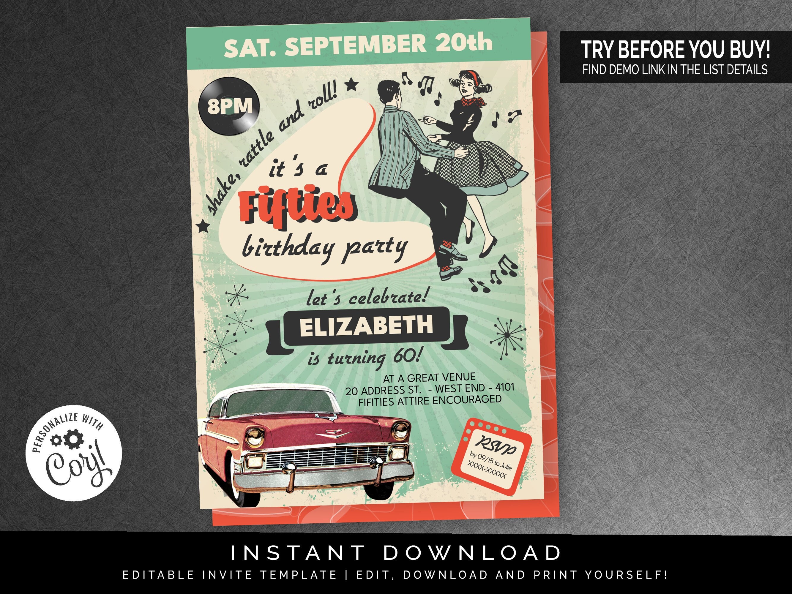 Invitaciones Para Fiestas Rock A Billy Invitación Rockabilly Etsy