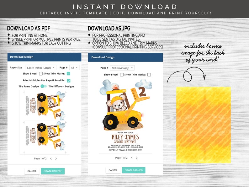 Construction Birthday Party Invitation | Editable Digital File - Etsy