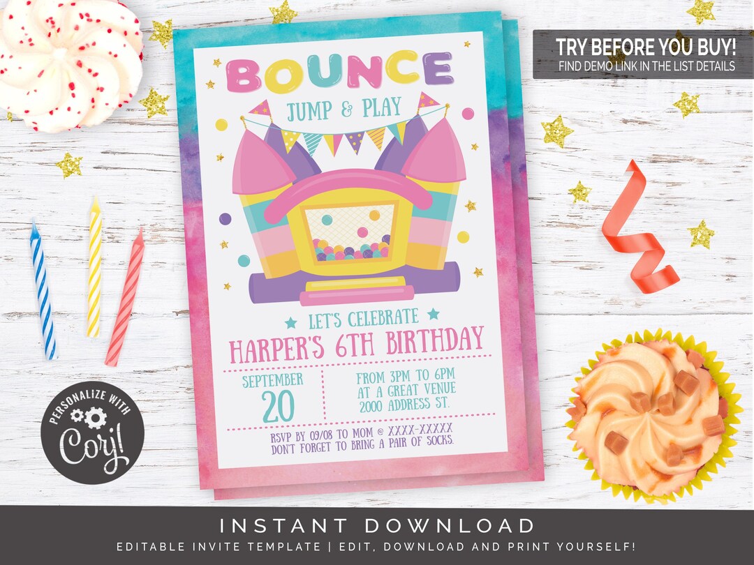 Bounce House Birthday Party Invitation | Editable Digital File - Etsy